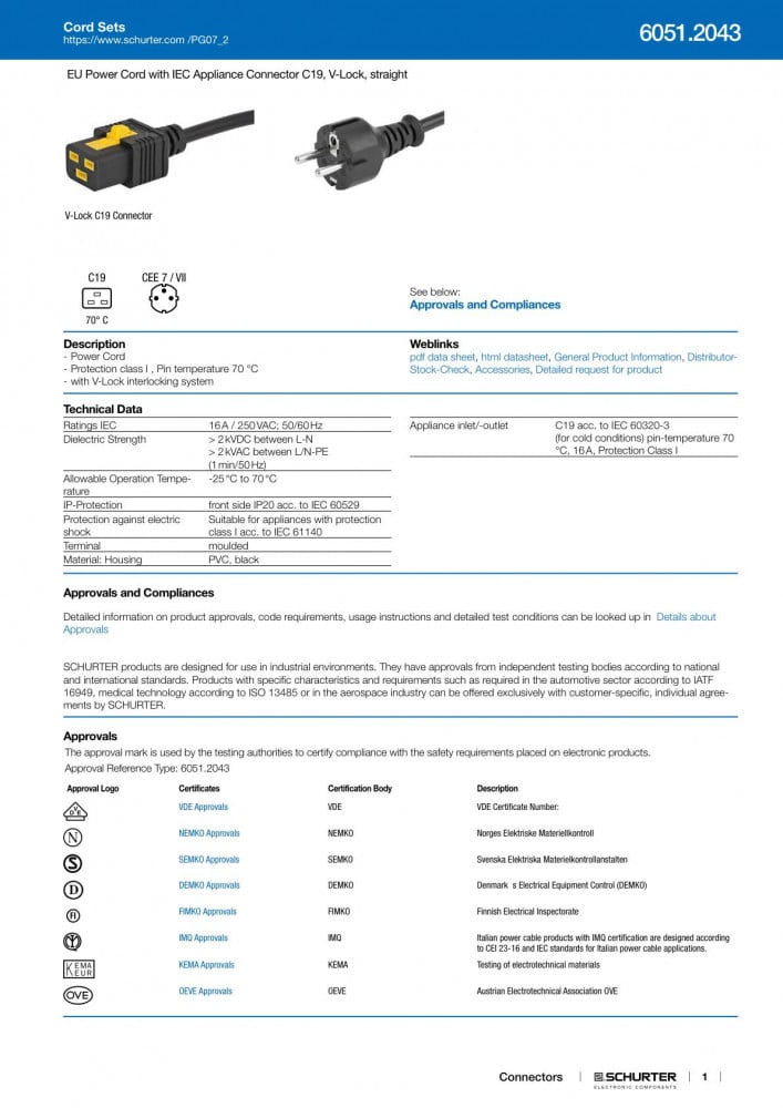 SCHURTER 6051.2043 technical document page 1