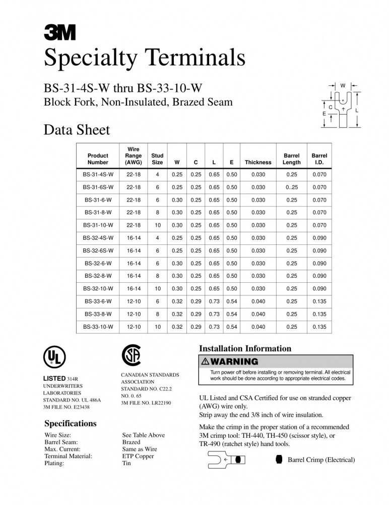 3M BS-32-8-W specialty terminal data sheet page 1