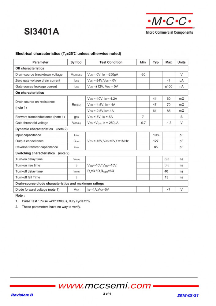 SI3401A-TP datasheet page 2