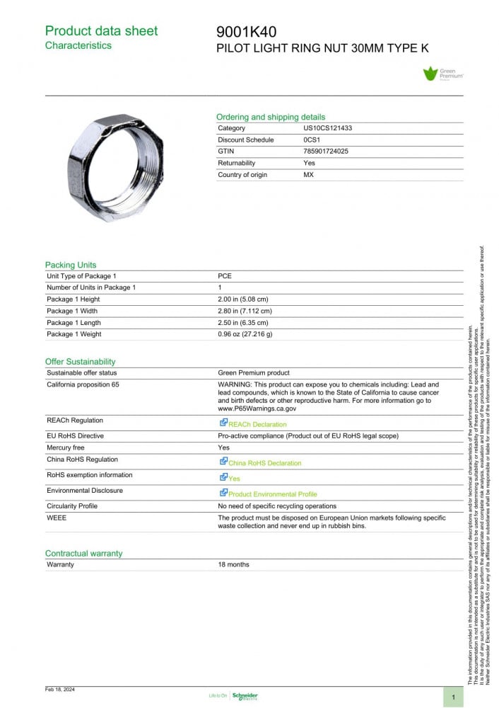 9001K40 technical document page