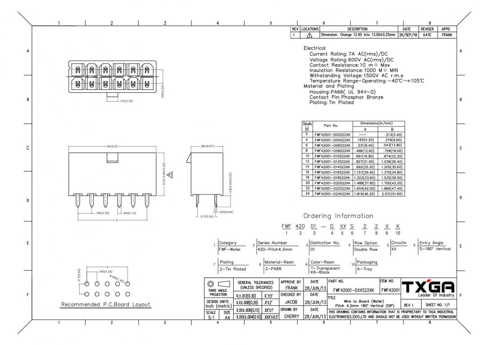 TXGA FWF42001-D12S22TK technical drawing preview