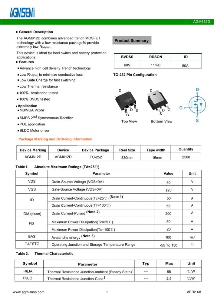 AGM612D datasheet page 1