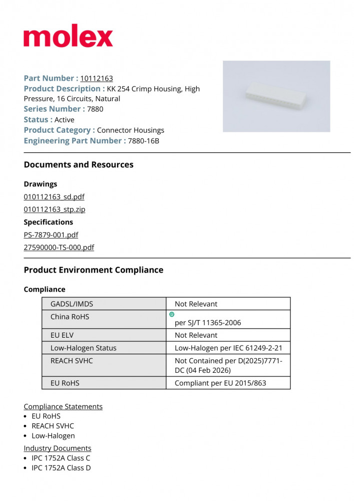 Molex connector specification page 1