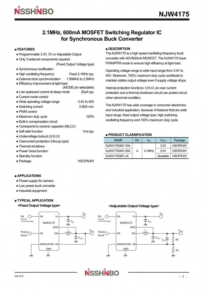 NJW4175 datasheet page 1