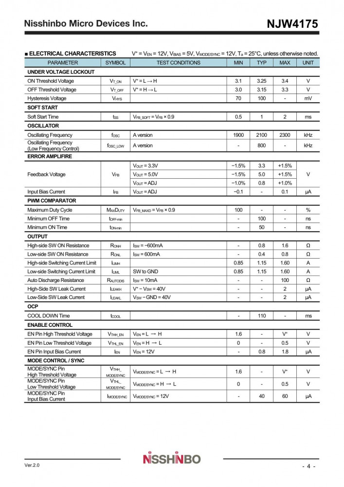 NJW4175 datasheet page 4