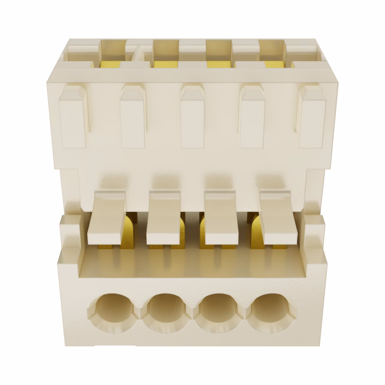 Appli-Mate RAST 2.5 Connector, 2.50mm Pitch, Female, 4 Circuits, No Position Keys Removed, Polarizing Rib Between 1/2, Locking Pips, Slotted Endwalls, Gold Plating for sale