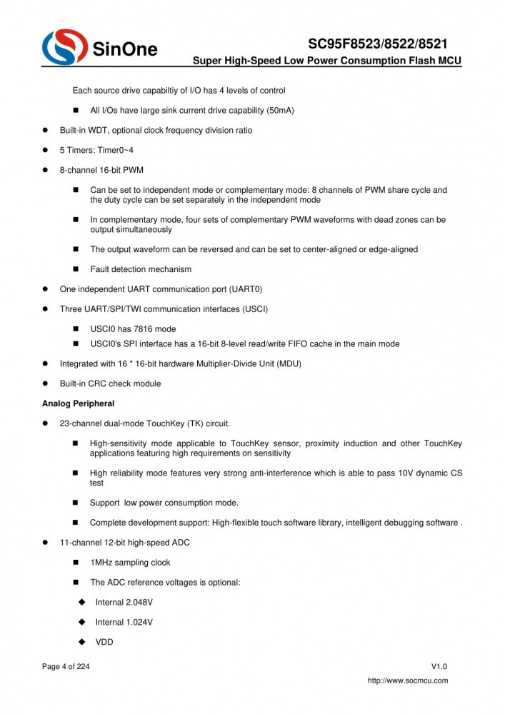 SC95F852X datasheet preview, page 4