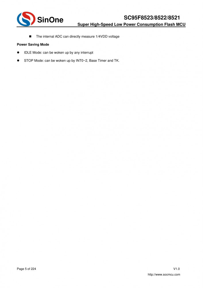 SC95F852X datasheet preview, page 5