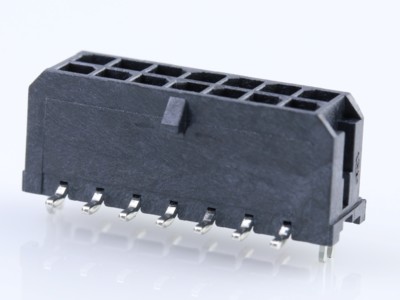 Micro-Fit 3.0 Vertical Header, 3.00mm Pitch, Dual Row, 14 Circuits, with  PCB Press-fit Metal Retention Clip, 0.76µm Gold Plating, Glow-Wire Capable, Black, Tape and Reel for sale