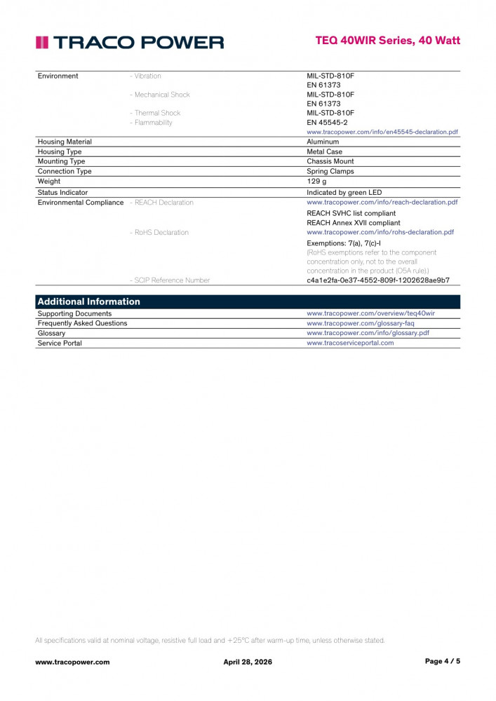 TEQ 40WIR technical document page 4