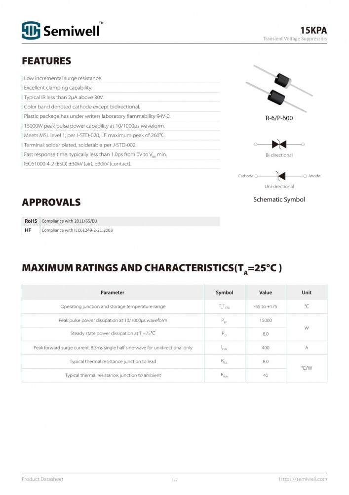 15KPA90CA datasheet page 1