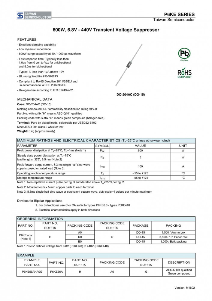 P6KE56A datasheet page 1