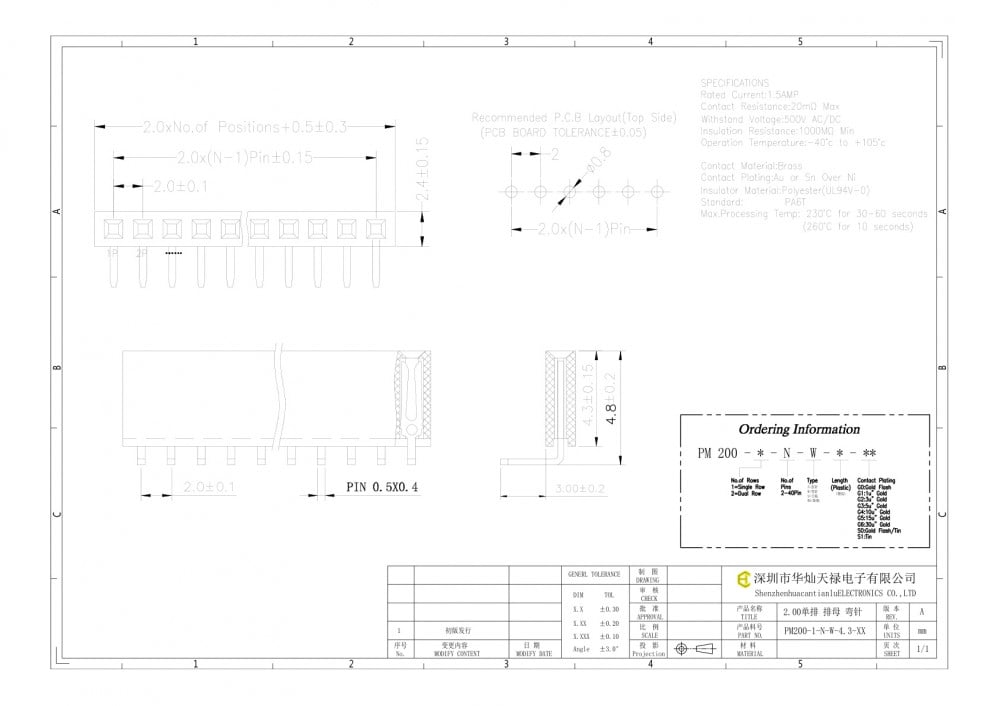HCTL PM200-1-05-W-4.3 technical drawing preview
