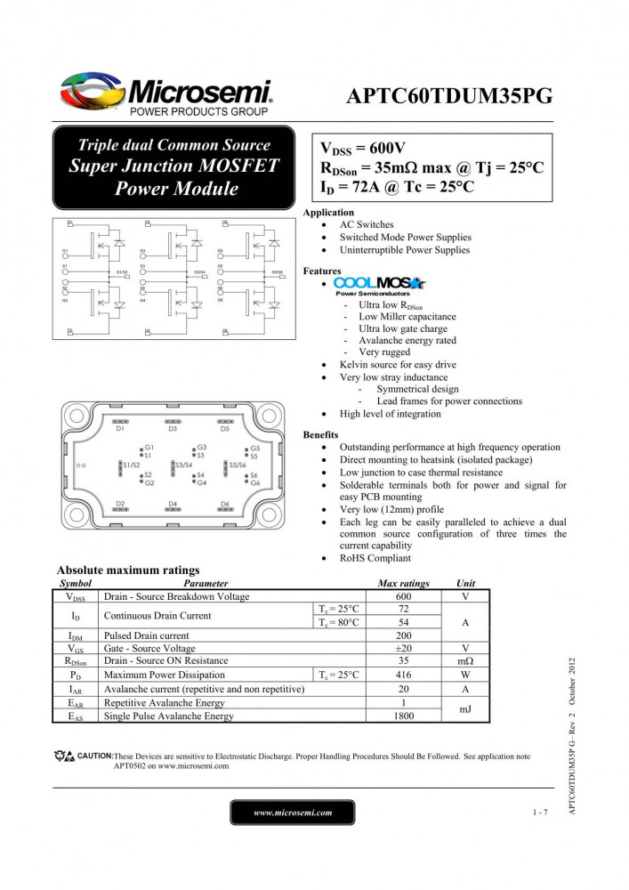 APTC60TDUM35PG datasheet page 1