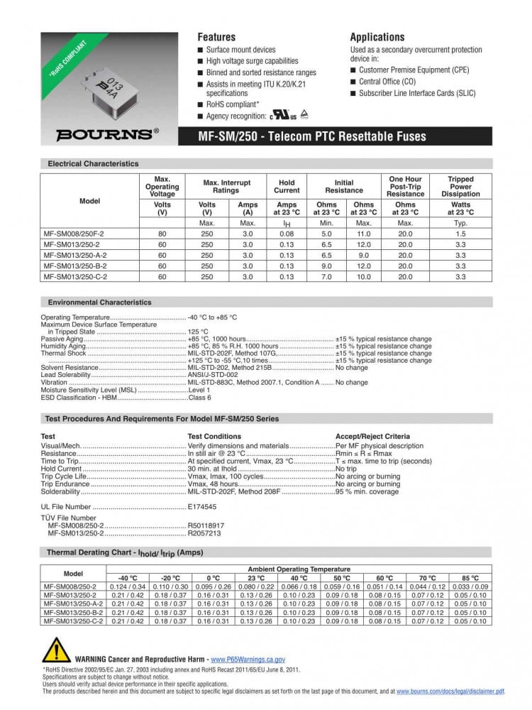 BOURNS MF-SM008/250F-2 datasheet page 1