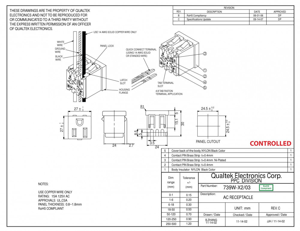 739W-X2/03 AC receptacle technical drawing preview