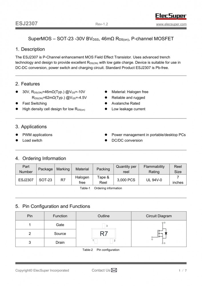 ESJ2307 datasheet page 1
