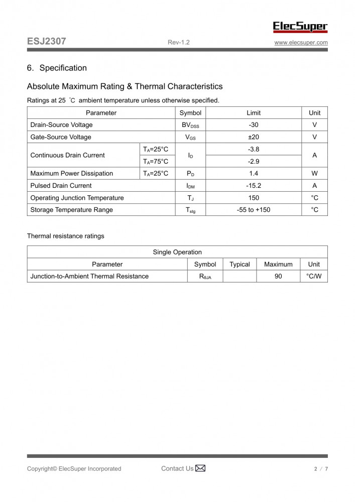 ESJ2307 datasheet page 2