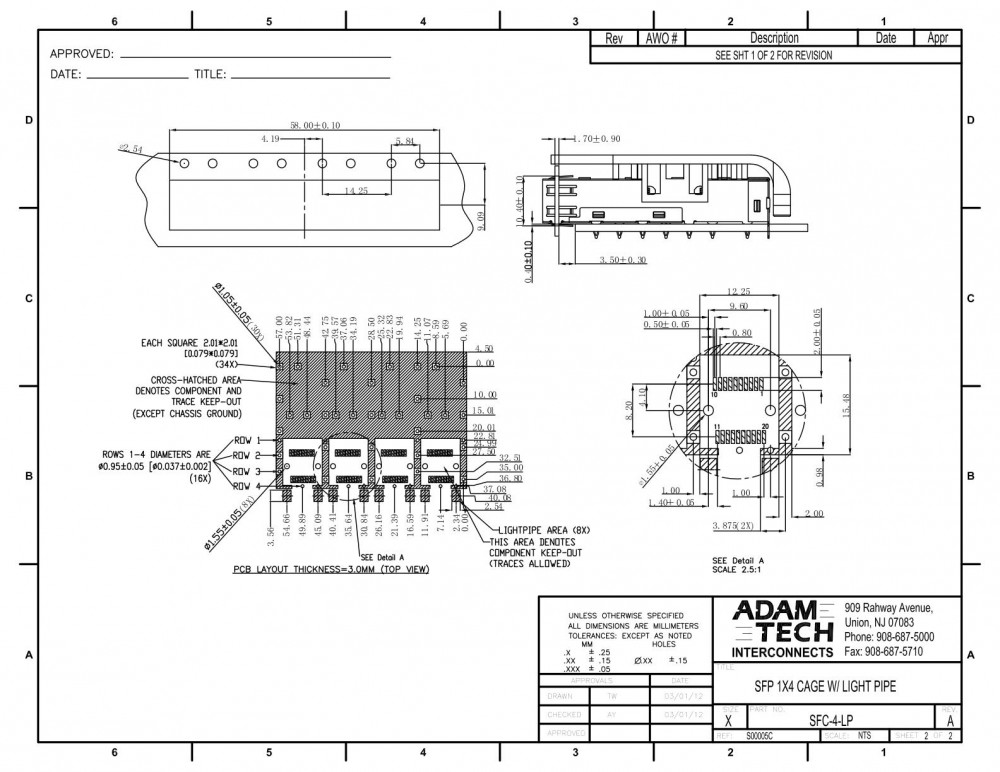 ADAM TECH SFC-4-LP SFP 1×4 cage with light pipe drawing, page 2