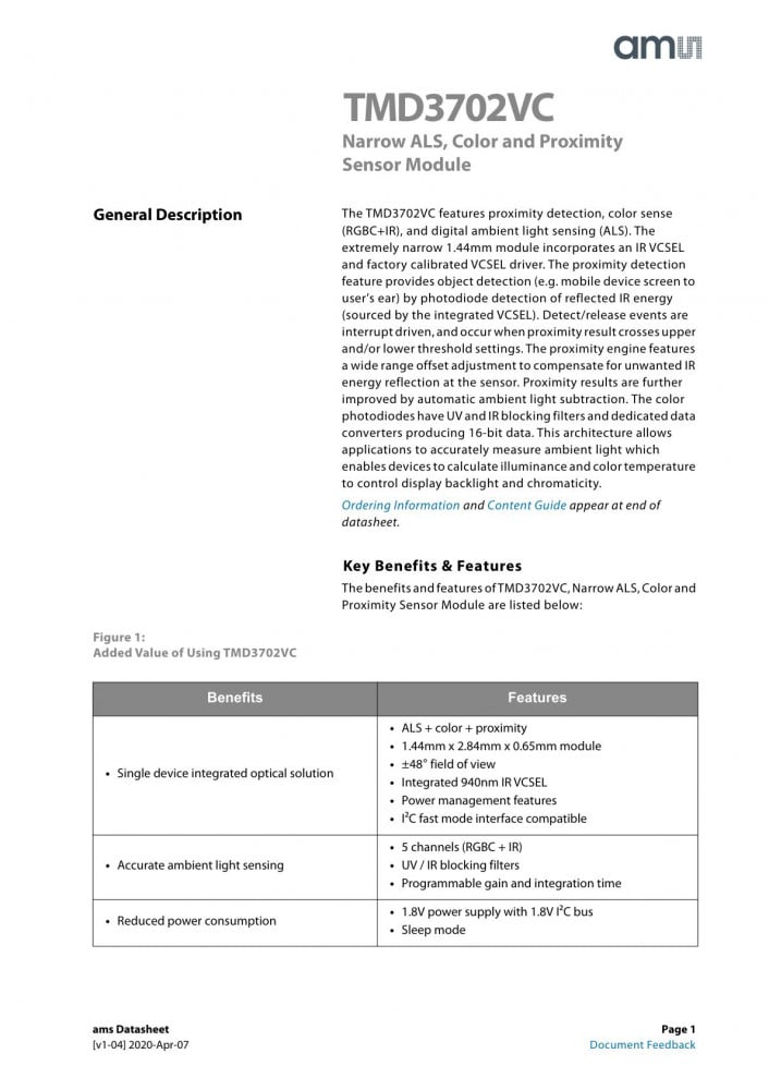 TMD37024VCM technical document page 1
