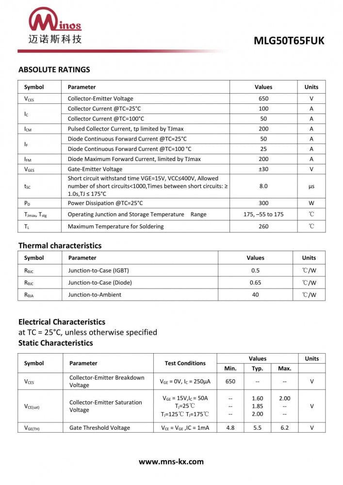 MLG50T65FUK datasheet page 2