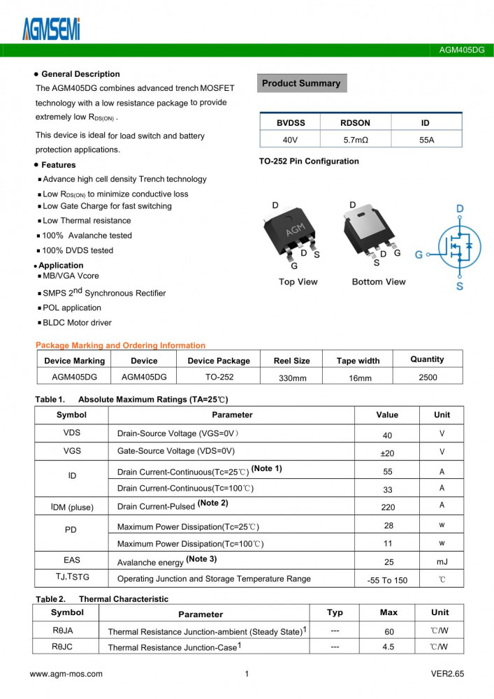 AGM405DG datasheet page 1