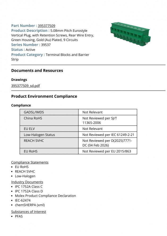 MOLEX terminal block product document page 1