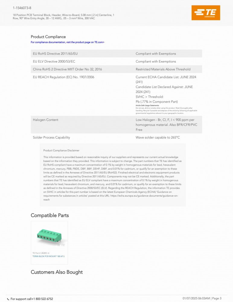 TE Connectivity product document page 3