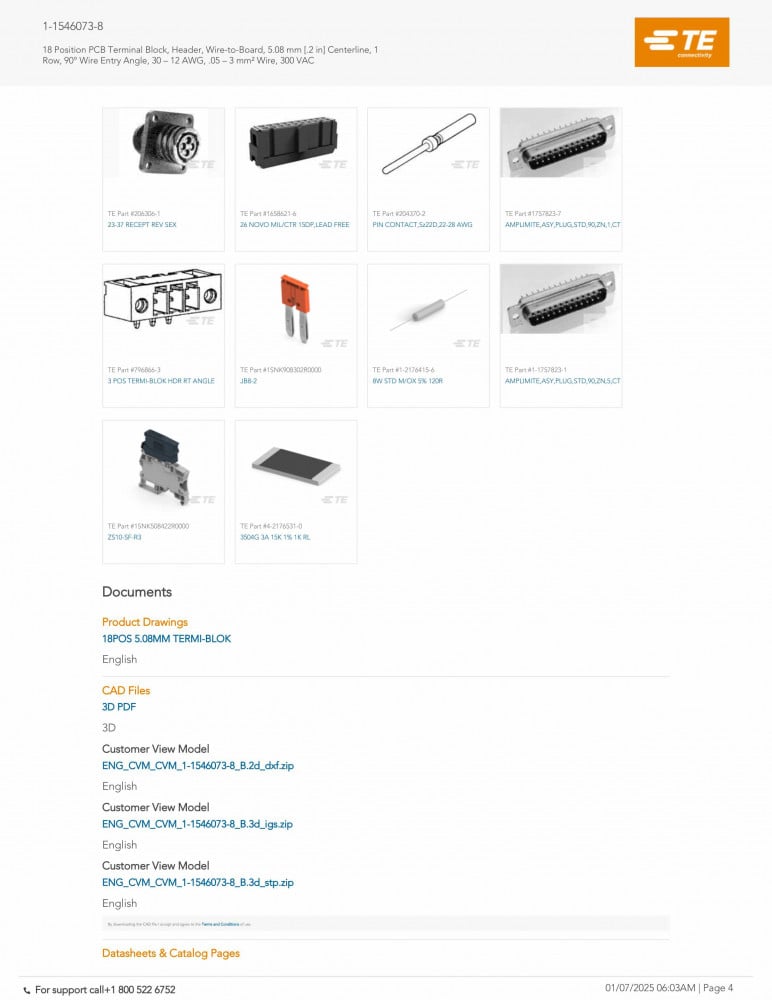 TE Connectivity product document page 4