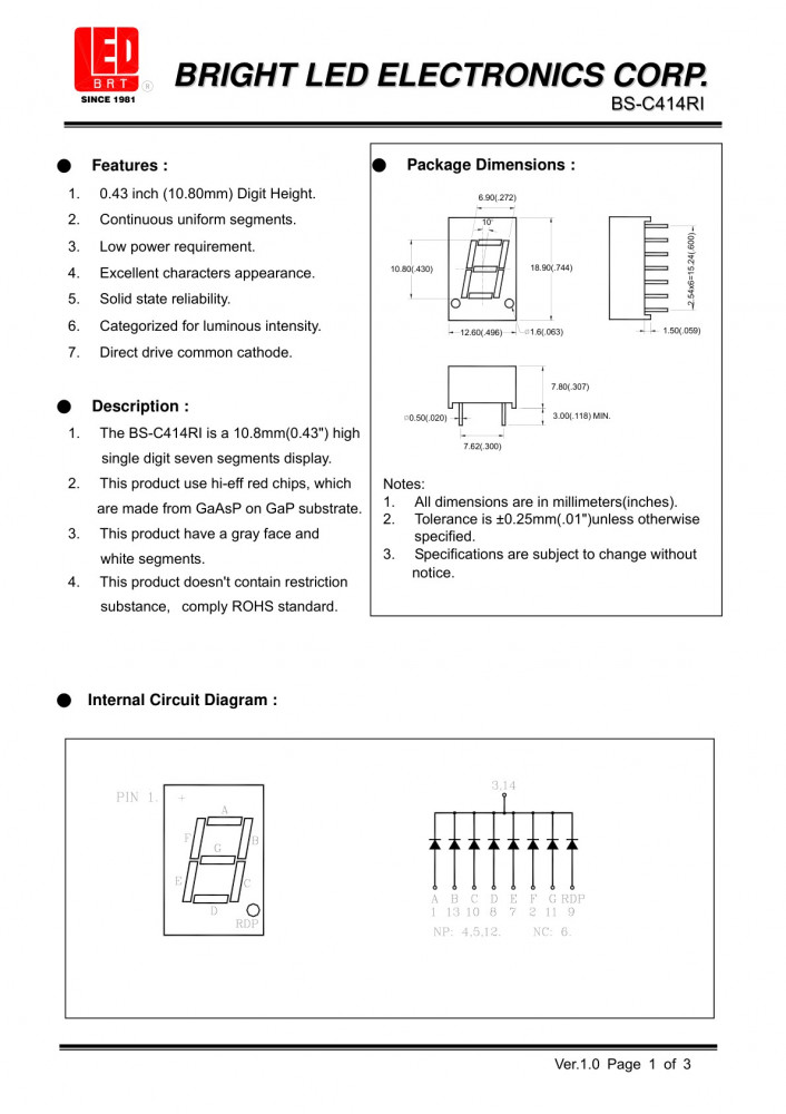 BS-C414RI datasheet page 1