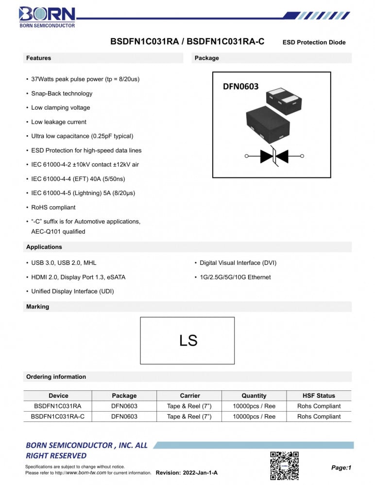 BSDFN1C031RA datasheet page 1