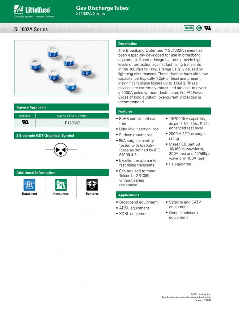 SL1002A series datasheet page 1