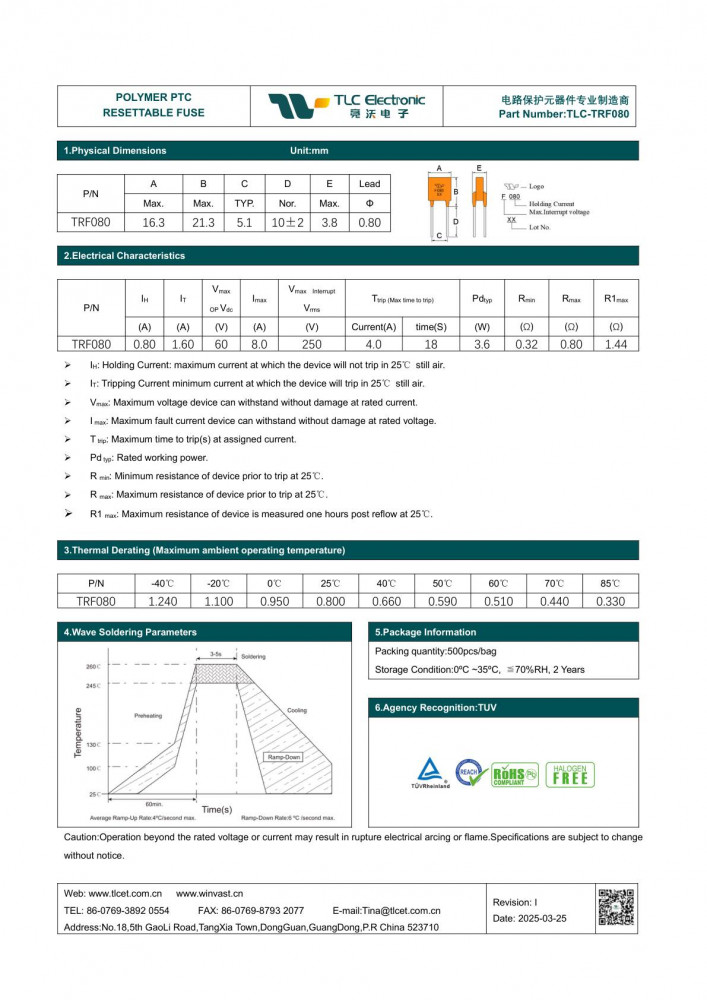 TRF080 TLC Electronic datasheet page