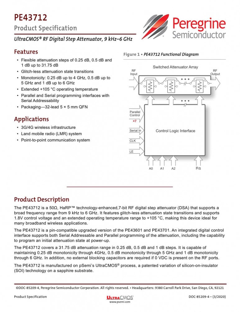 PE43712B-Z technical document page 1