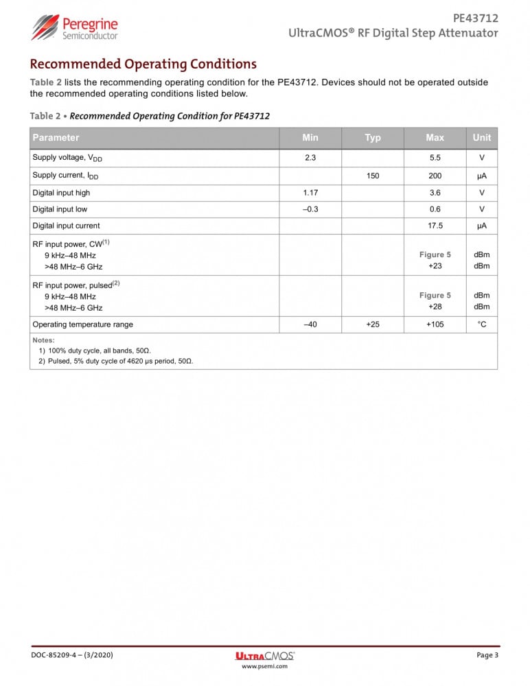 PE43712B-Z technical document page 3