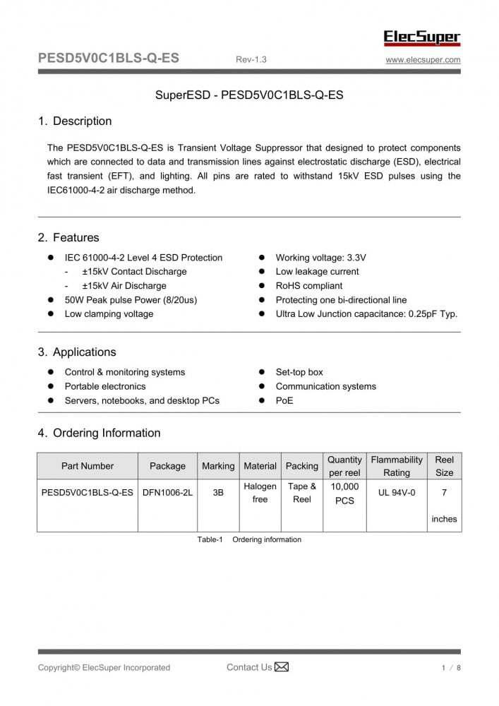 PESD5V0C1BLS-Q-ES datasheet page 1