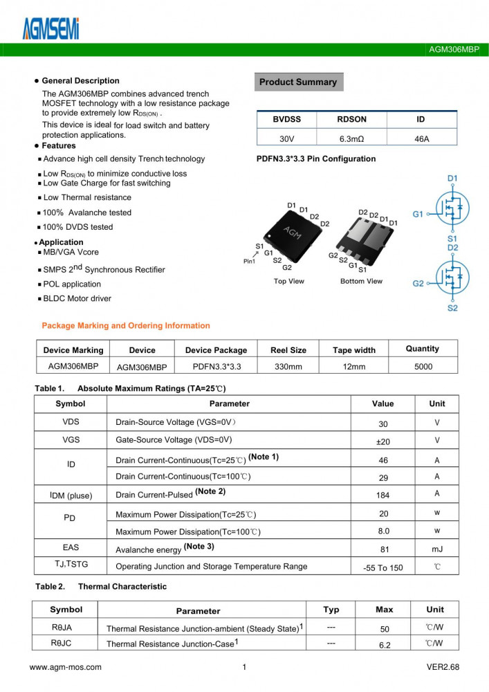 AGM306MBP datasheet page 1