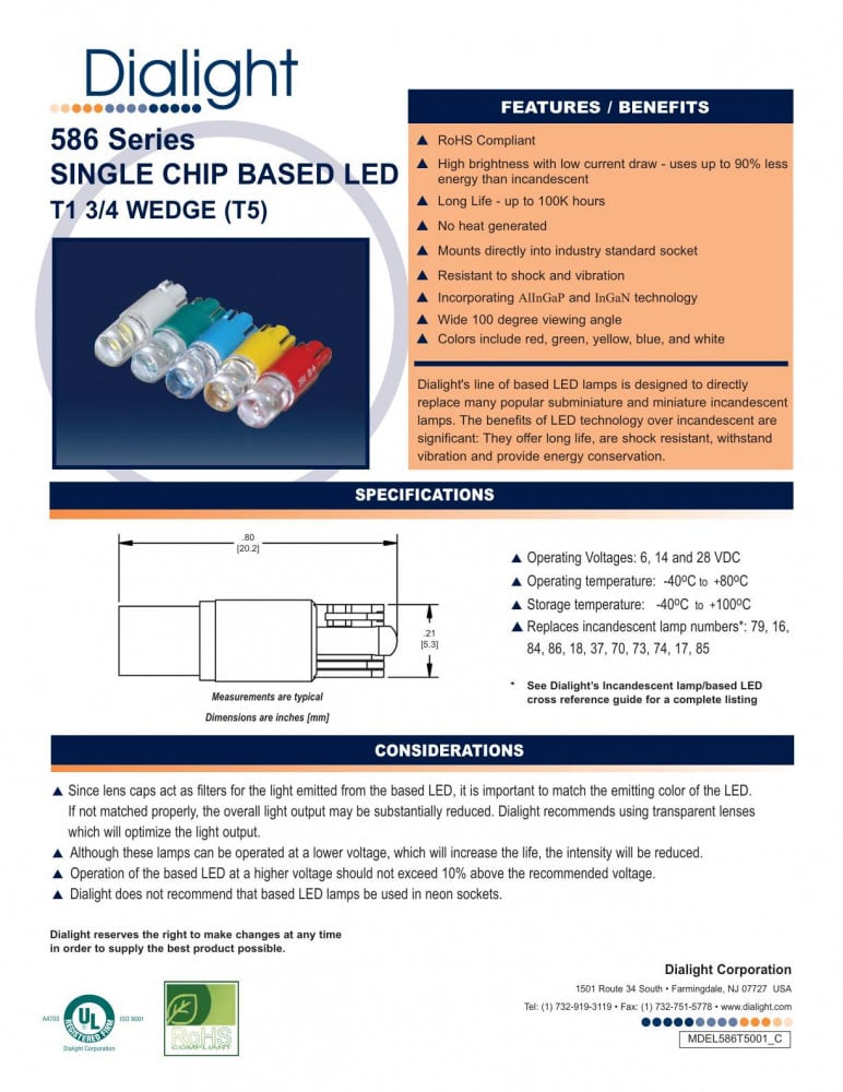 Dialight 586 series datasheet page 1