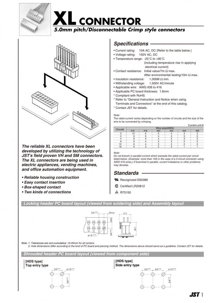 JST XL connector catalog page 1