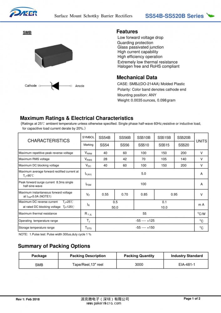 PAKER SS510B datasheet page 1