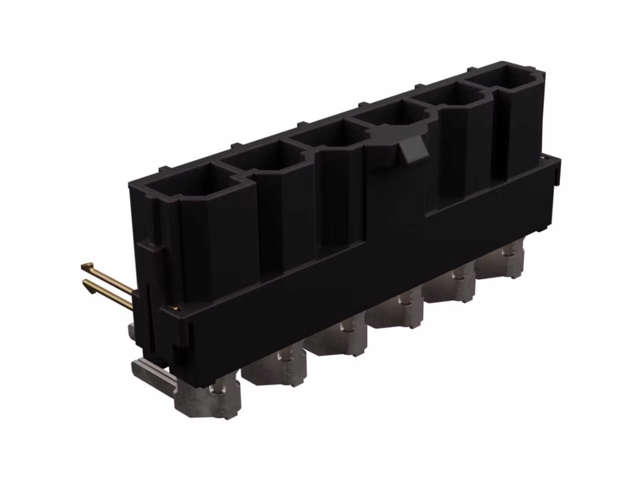Mini-Fit Sr. Right-Angle Header, 10.00mm Pitch, Single Row, 6 Circuits, 8.30mm Tail Length, for 6.35mm PCB, Tin (Sn) Plating, with Clip, USE NYE LUBE ON MATING SURFACES for sale