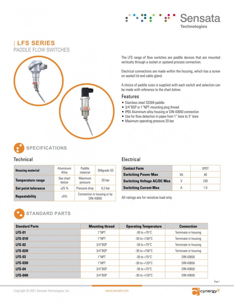 Sensata LFS-02 technical documentation page 1