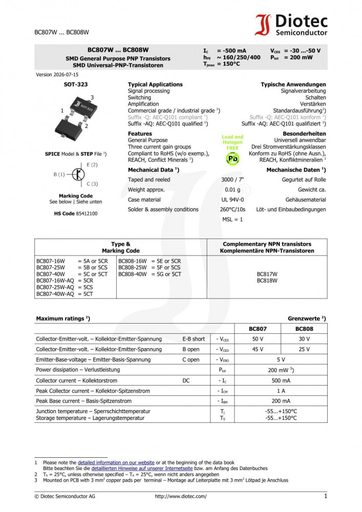 BC807-25W datasheet page 1