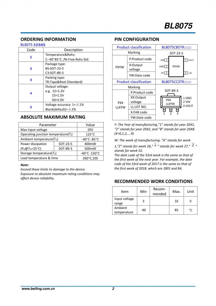 BL8075 datasheet page 2