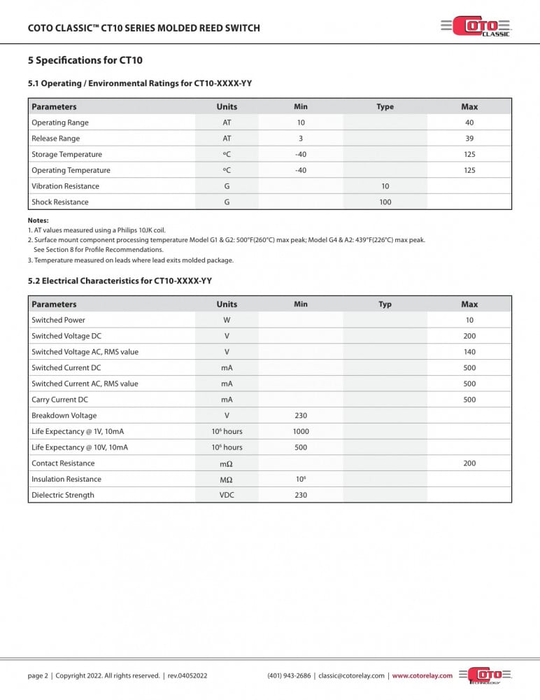 COTO CT10 datasheet page 2