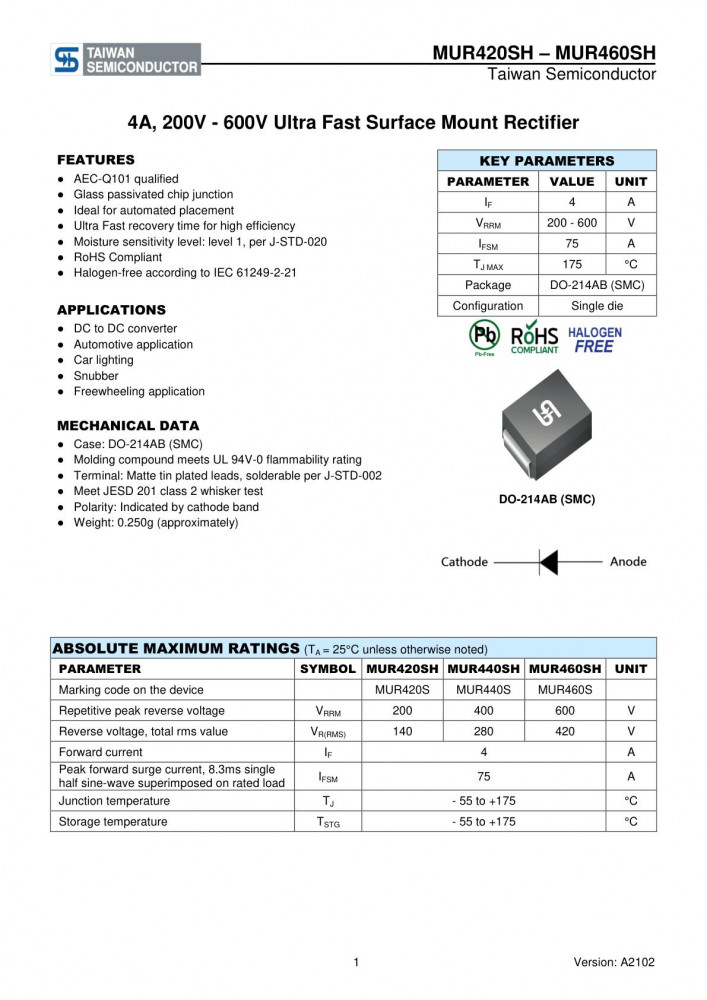 MUR440SH datasheet preview, page 1
