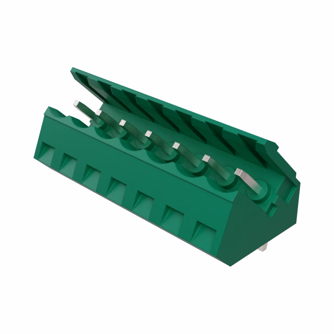 5.00mm Pitch Eurostyle 45° Angle PCB Header, Open Ends, 7 Circuits, Green for sale