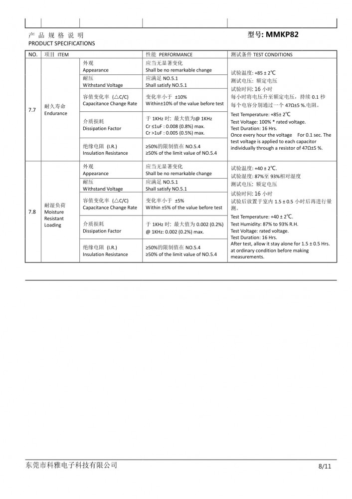 KYET product specifications page