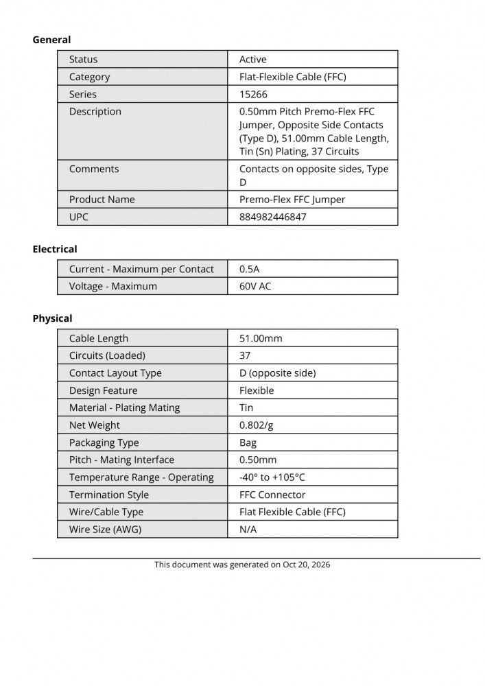 Molex 0.50 mm pitch FFC family specification, document page image 2