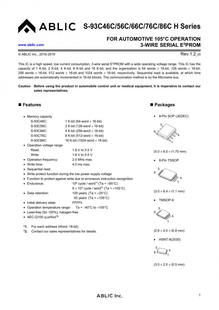 S-93C46C/56C/66C/76C/86C datasheet page 1